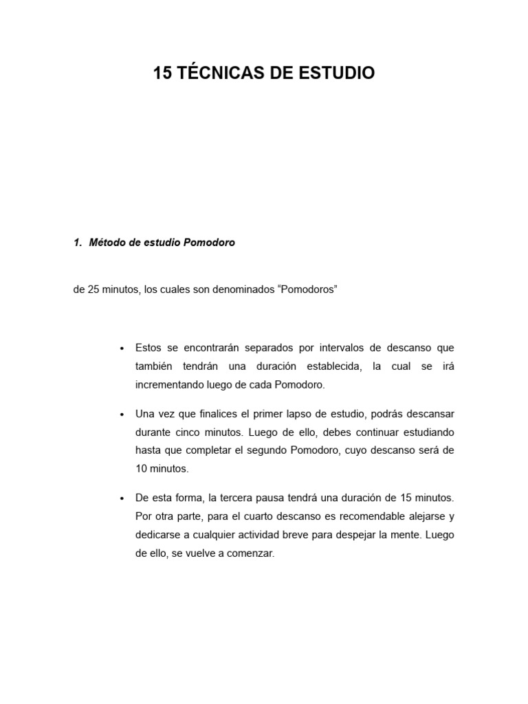 15 Técnicas de Estudio | PDF | Aprendizaje | Habilidades de estudio