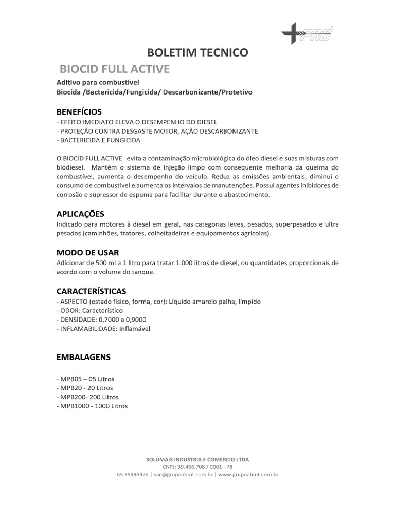 BT Biocid Full Active Solumais | PDF