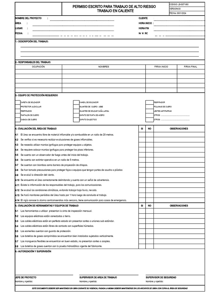 LB SST 060 Formato Trabajo en Caliente | PDF | Soldadura | Construcción