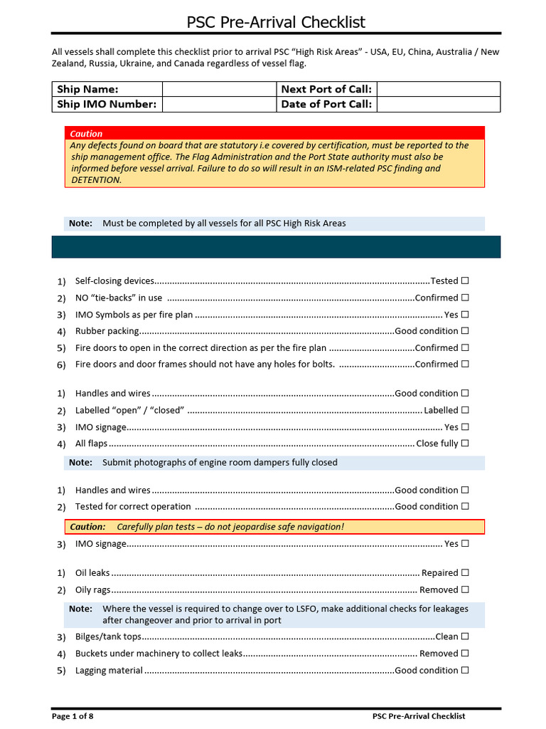 PSC Pre Arrival Checklist | PDF | Firefighting