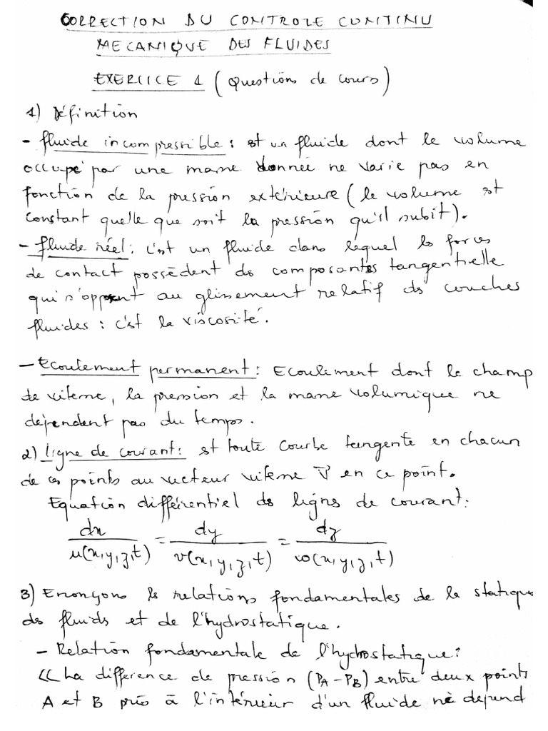 Correction CC Mécanique Des Fluides. Années 2020-2021 | PDF