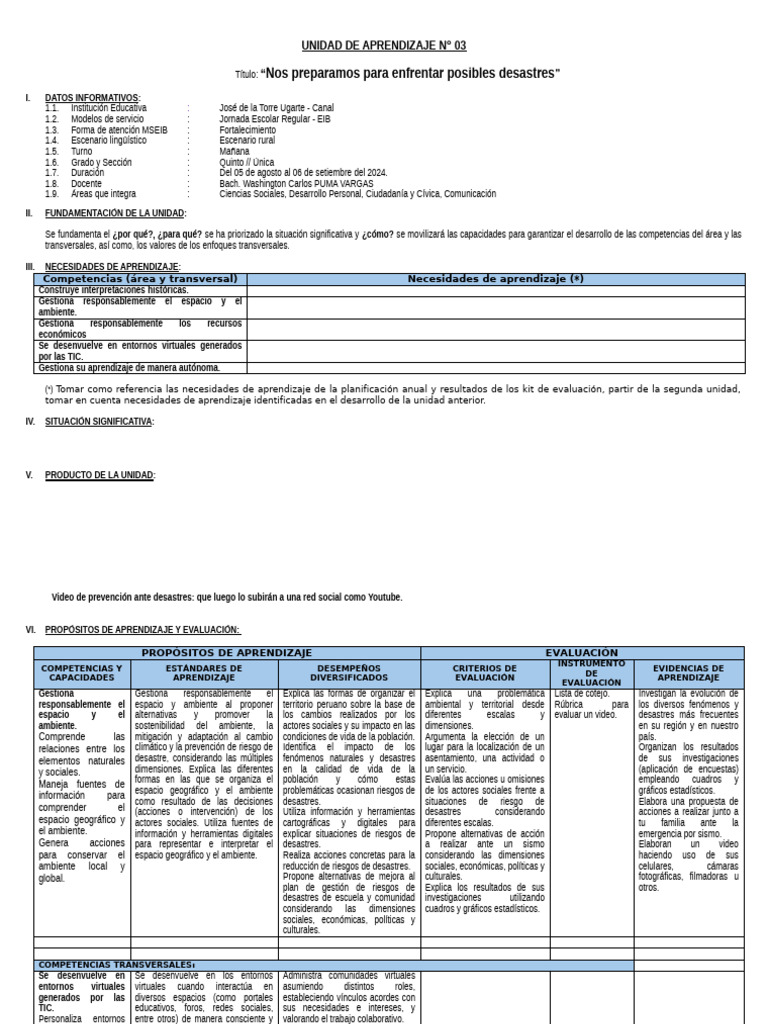 3ra UNIDAD DE APRENDIZAJE CCSS - 5° 2025 | PDF | Aprendizaje | Entorno natural