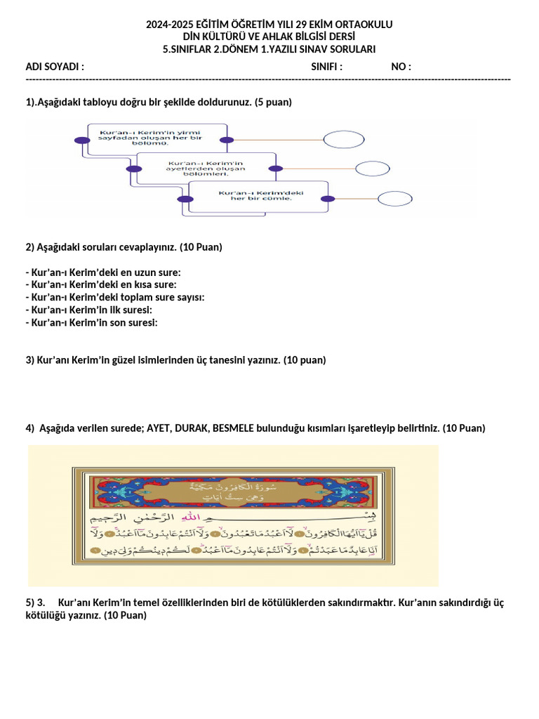 Dkab 5. Sinif 2. Dönem 1. Yazili 2. Senaryo | PDF