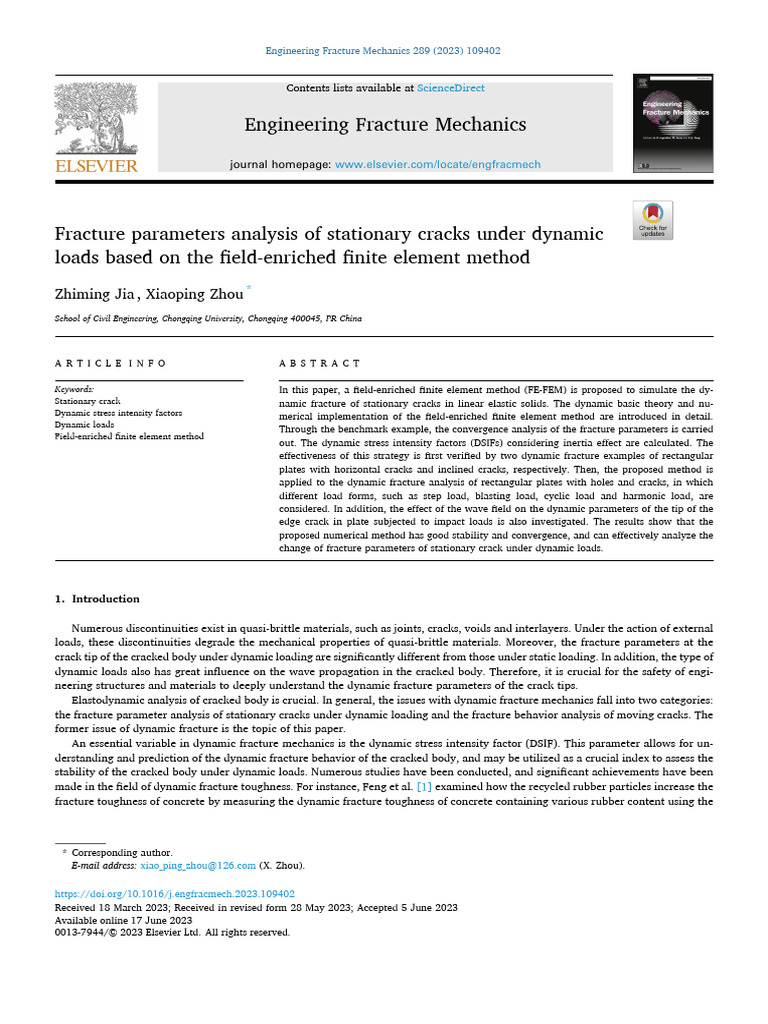 Fracture Parameters Analysis Of Stationary Cracks Under Dynamic Loads Based On The Field