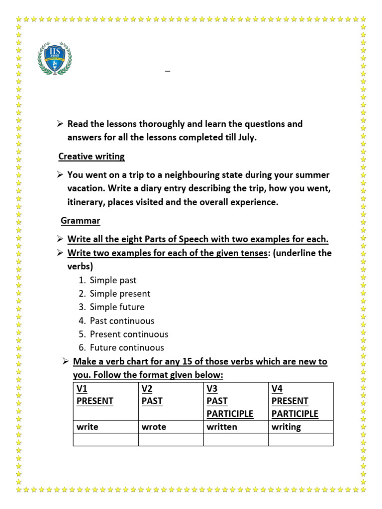 Class Vi - Holiday Homework - (2024-25) | PDF | Linguistics | Grammar