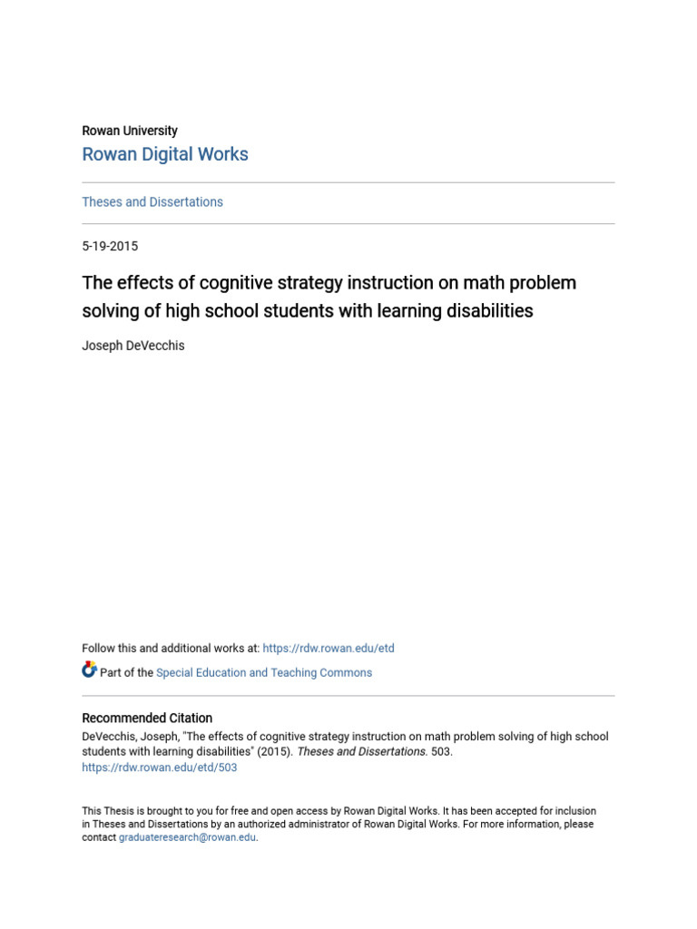 The Effects of Cognitive Strategy Instruction On Math Problem Sol | PDF ...