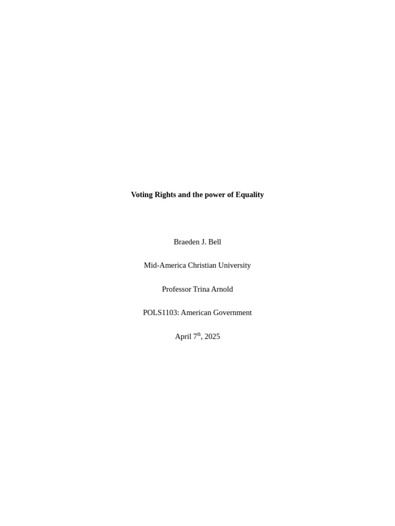 POLS1103 BraedenBell VotingRights | PDF | Voting Rights In The United ...