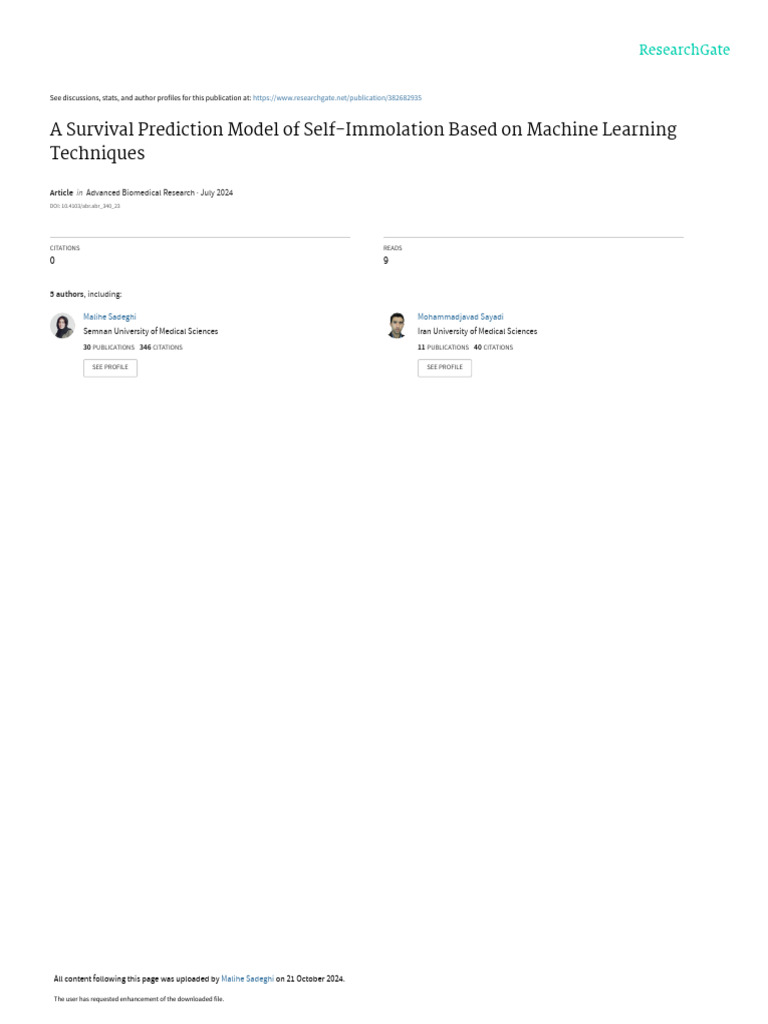 A Survival Prediction Model of Self Immolation.55-1 | PDF | Machine Learning | Receiver ...