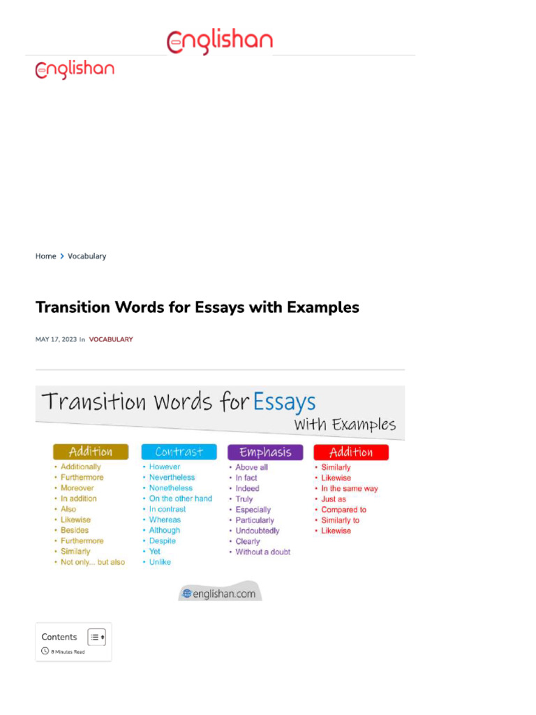 Transitions 8th Grade Handout | PDF