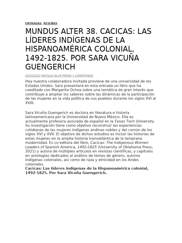 Cacicas: Líderes Indígenas Coloniales | PDF | México | Educación en ...