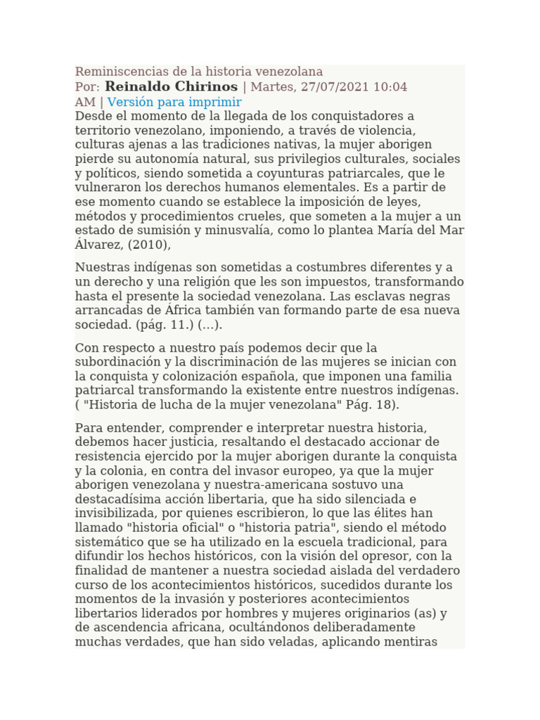 Reminiscencias de La Historia Venezolana | PDF