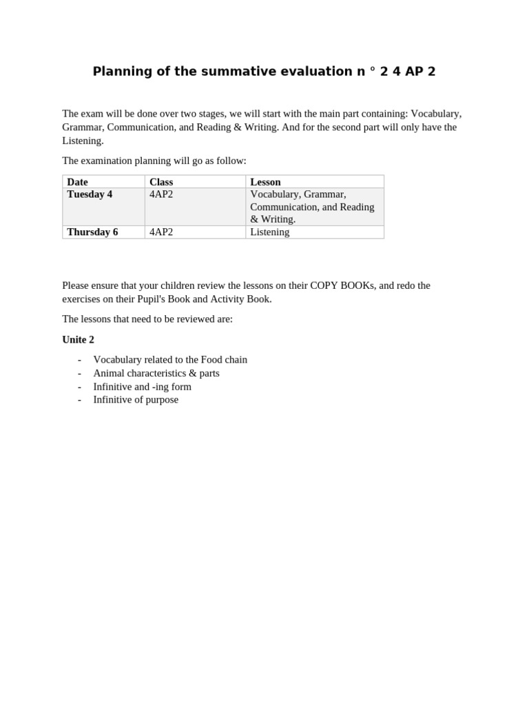 Planning of The Summative Evaluation n2 4AP2 2 | PDF