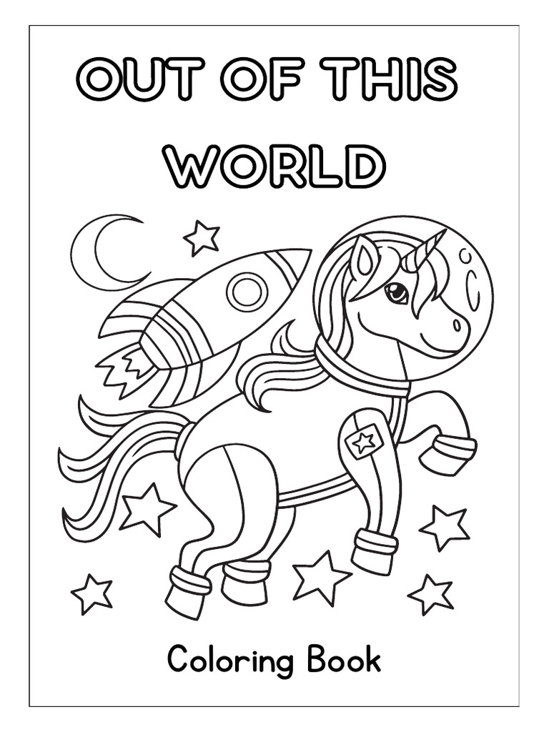 Out of This World Coloring Worksheets in Grayscale Cartoon Style | PDF