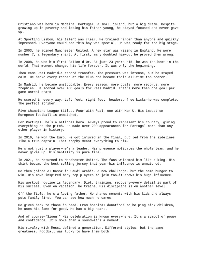 Cristiano Ronaldo Script | PDF | Sports | Association Football Clubs