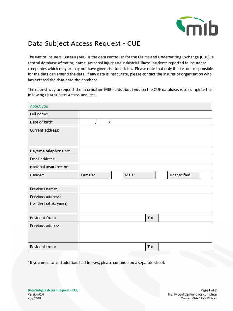 Data Subject Access Request Cue v04 | PDF | Identity Document | Government And Personhood