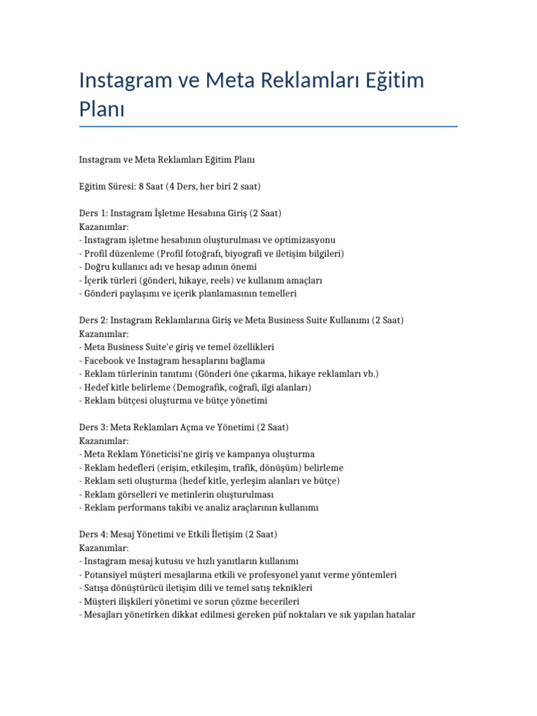 Meta Reklam Egitim Plani | PDF