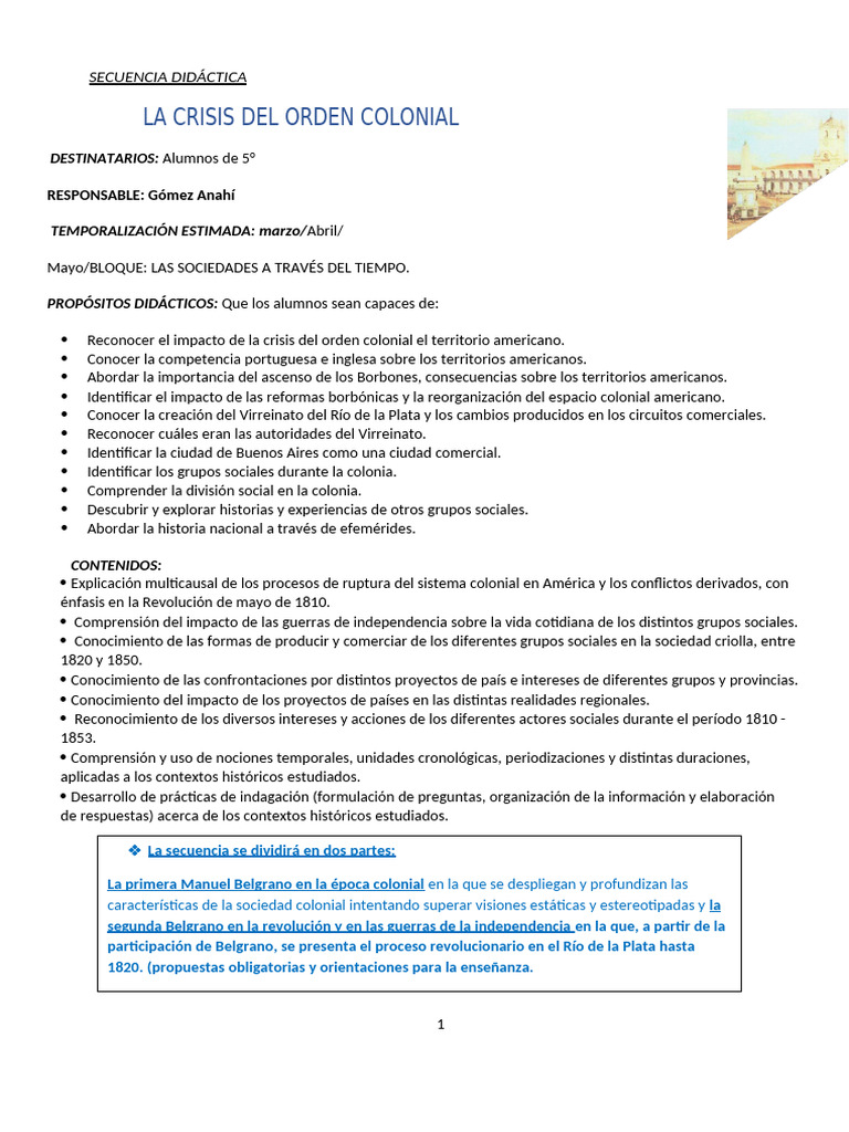 Comparto 'SD LA CRISIS DEL ORDEN COLONIAL PRIMERA PARTE 5TO 2023 | PDF ...