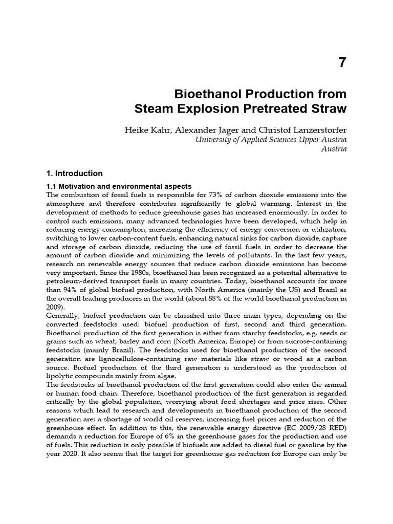 Bioethanol Production From Steam Explosion Pretreated Straw | PDF ...