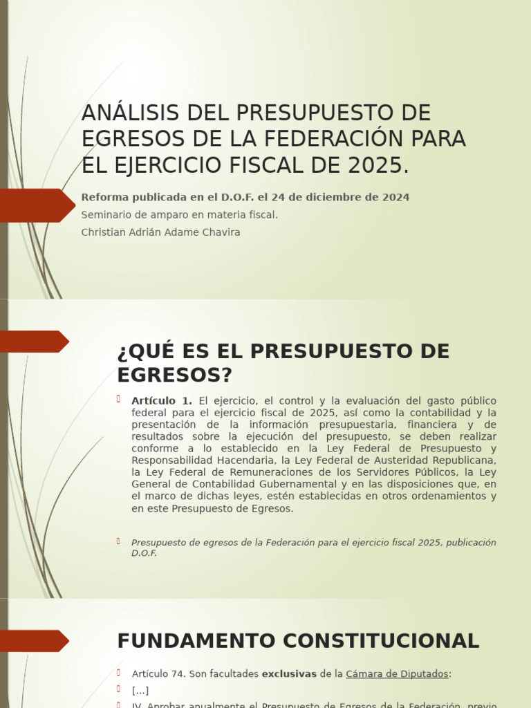 Exposicion Presupuesto de Egresos Ejercicio Fiscal 2025 | PDF | Presupuesto | México