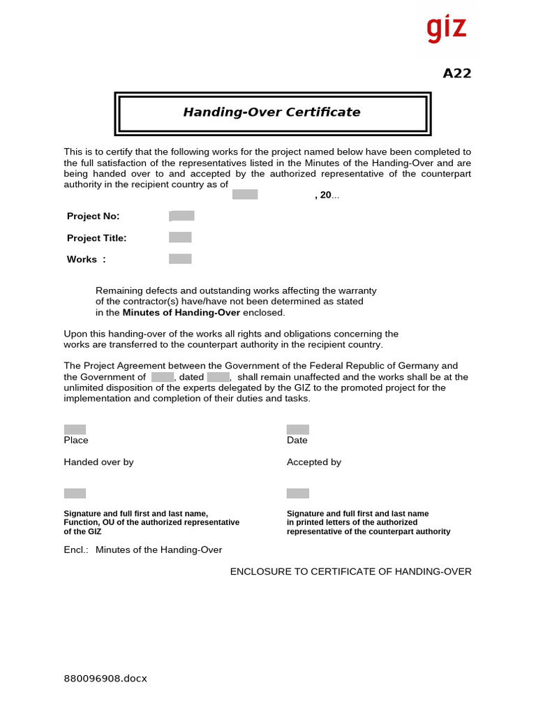 Handing-Over-Certificate-En A22 | PDF