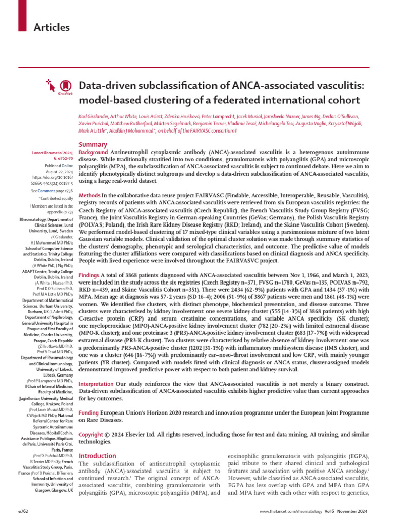 Data Driven Subclassification of ANCA Associated Vasculitis Model | PDF ...