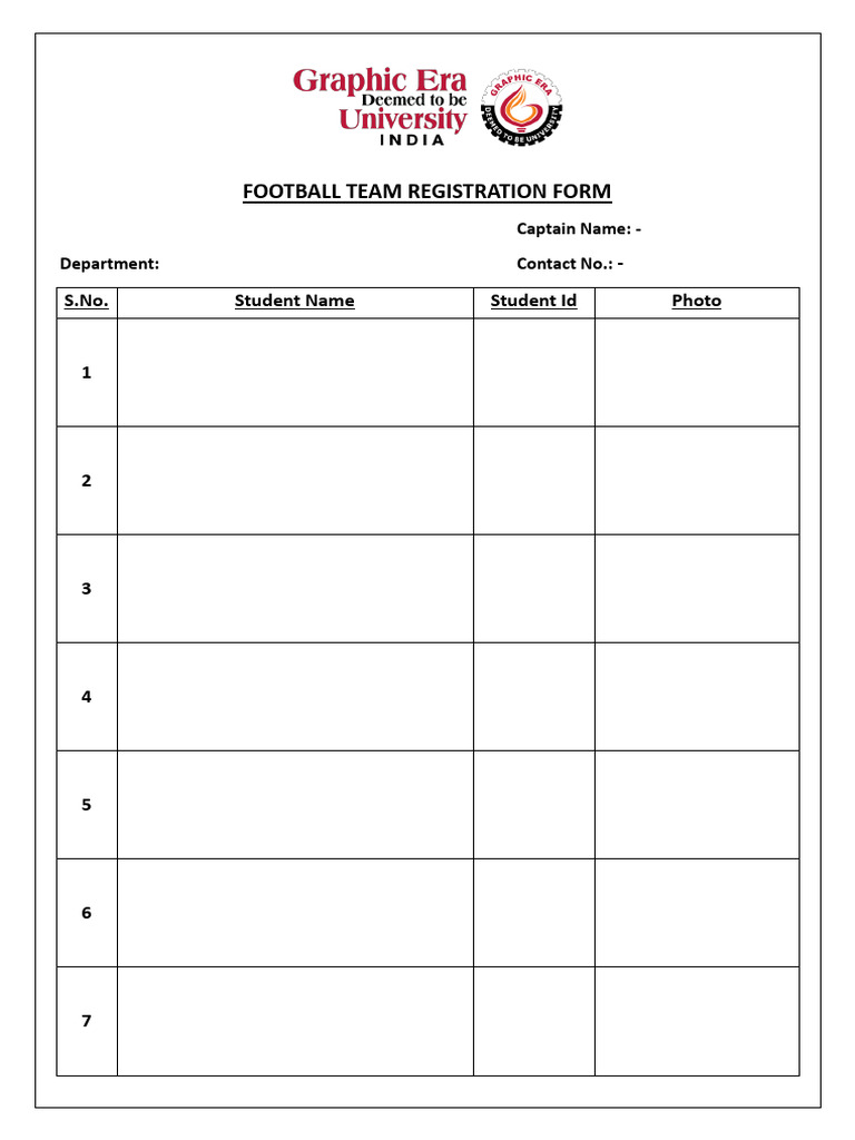 Football Team Registration Form | PDF