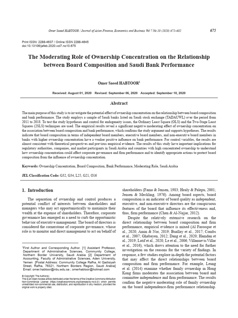 The Moderating Role of Ownership Concentration On The Relationship Between Board Composition and ...
