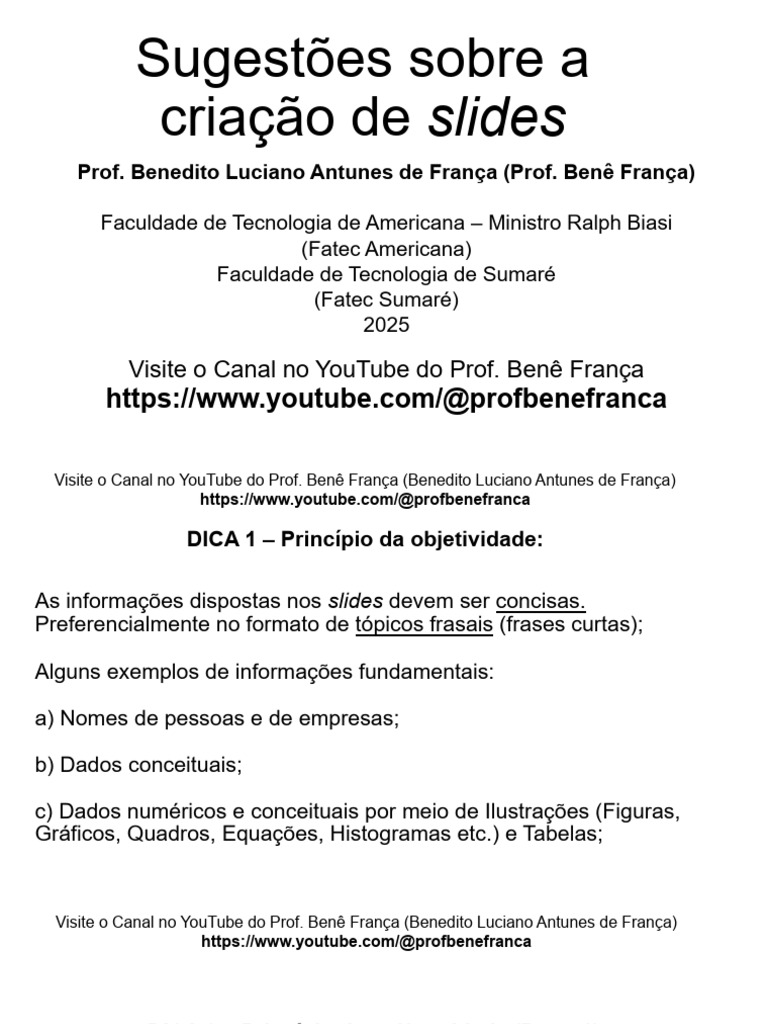 Sugestões para A Montagem de Slides (Prof. Benê França. Edição 2025 ...