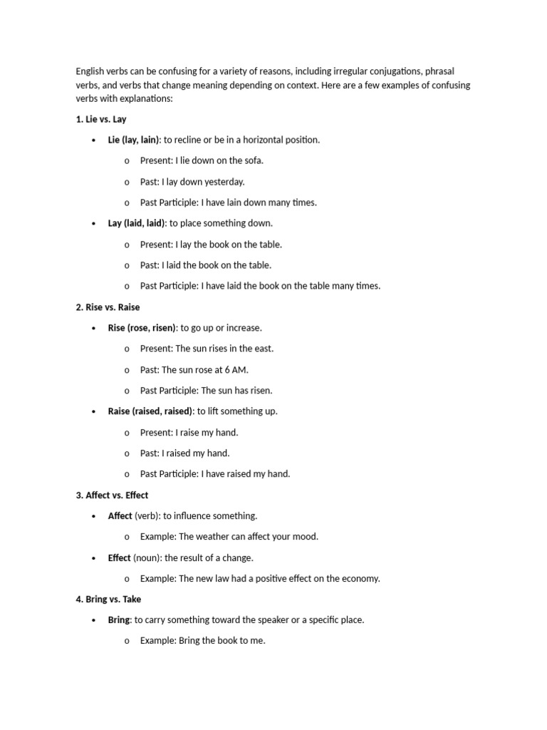 Confusing Verbs 2 INGLES A2 | PDF | Verb | English Language
