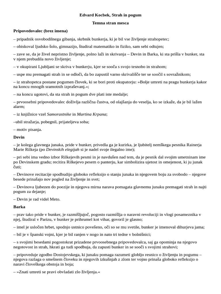 Strah in Pogum - Analiza | PDF