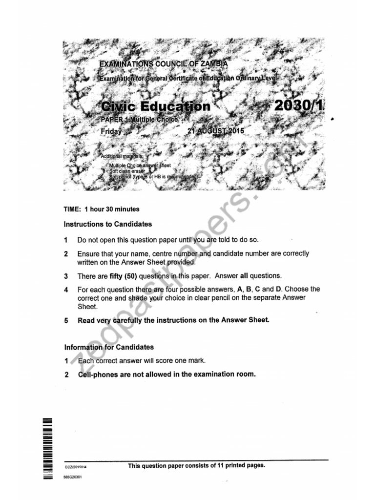 g12 Civic Ed p1 2015 Gce | PDF