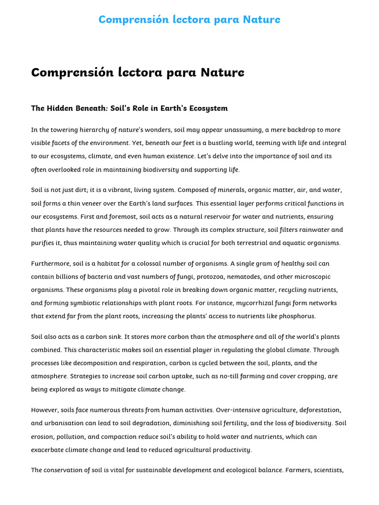 Reading Comprehension Text Nature | PDF | Soil | Ecosystem