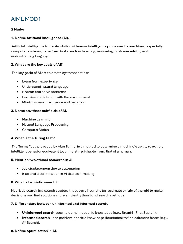 Aiml Question-Bank Solutions-Full Combined | PDF | Artificial ...