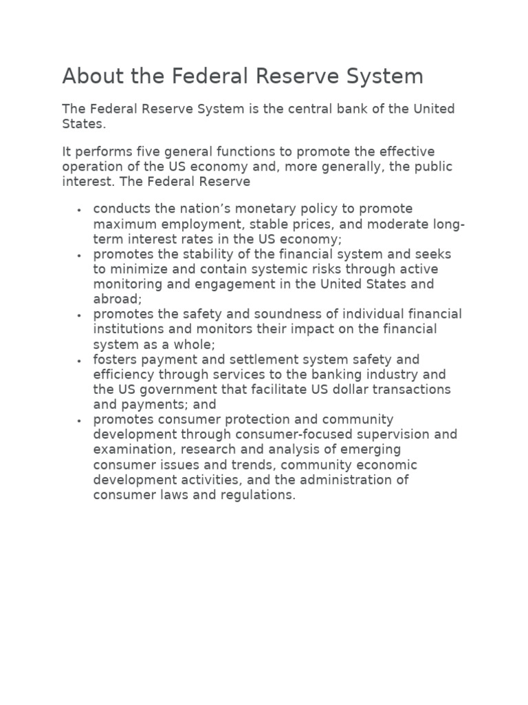 About The Federal Reserve System | PDF | Federal Reserve | Savings And Loan Association