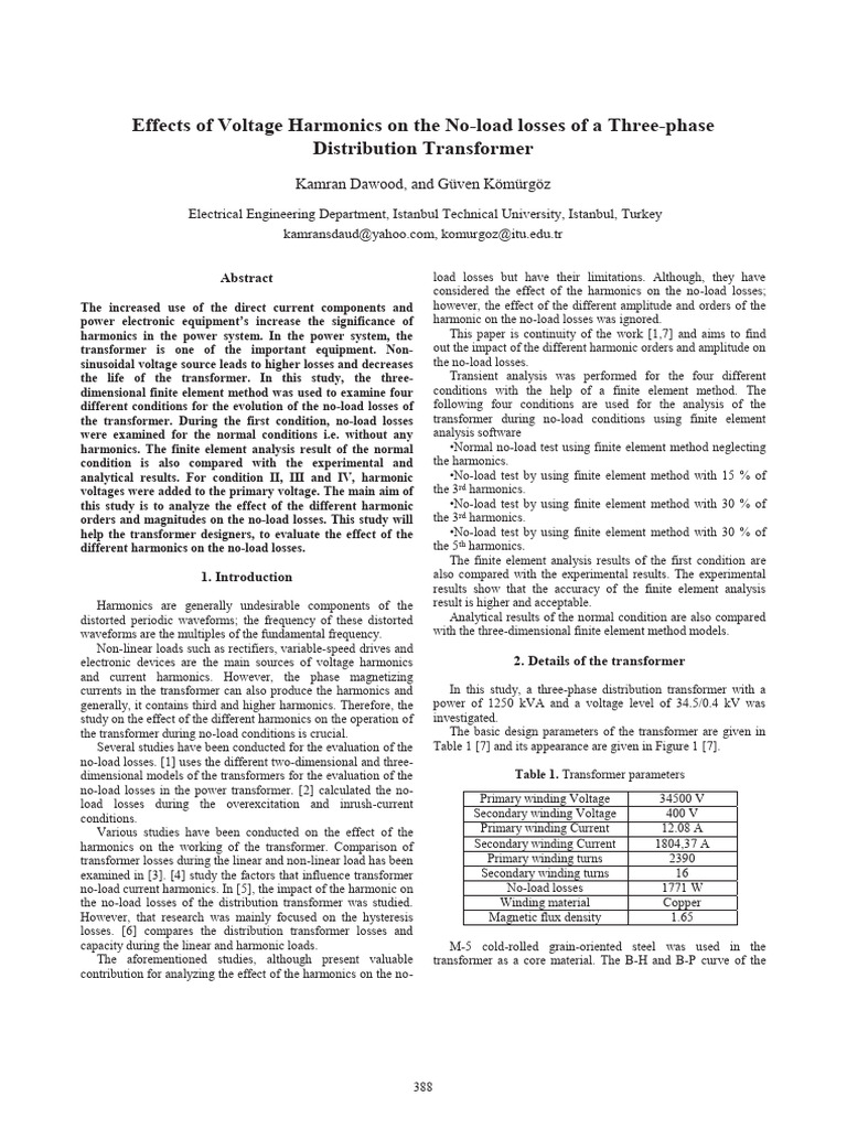Effects of Voltage Harmonics On The No-Load Losses of A Three-Phase Distribution Transformer ...