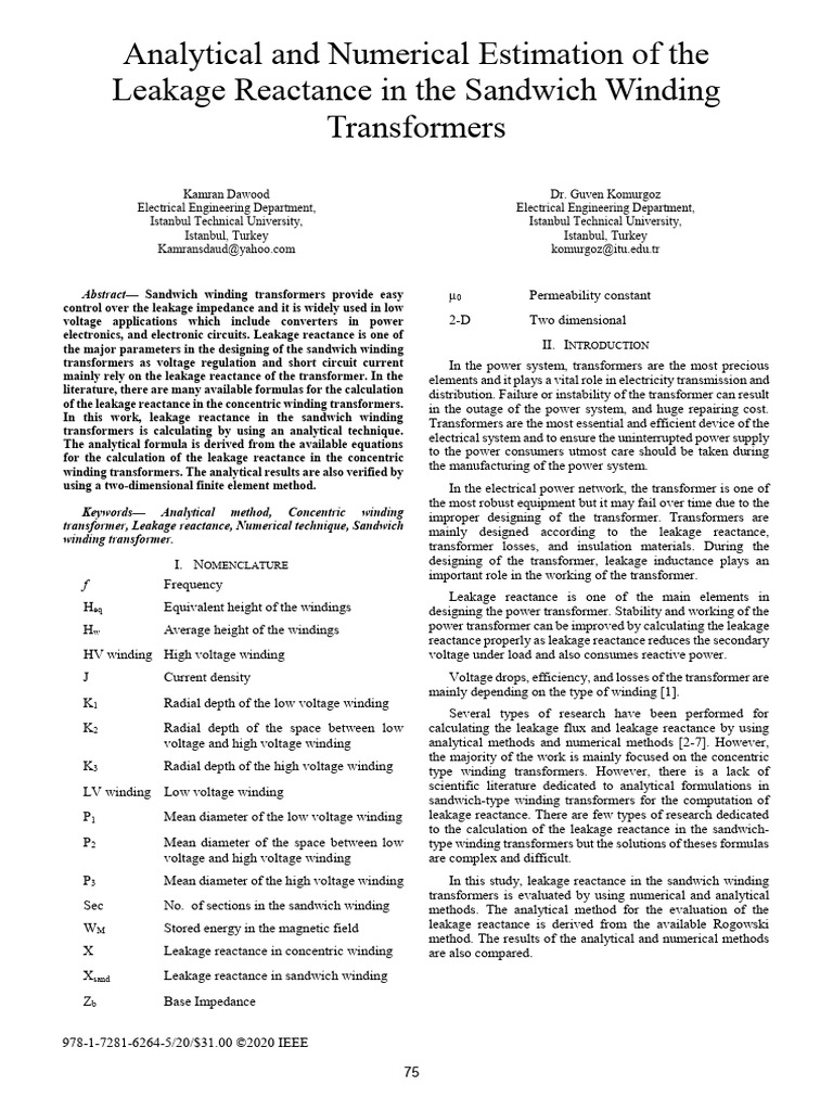 Analytical and Numerical Estimation of The Leakage Reactance in The ...