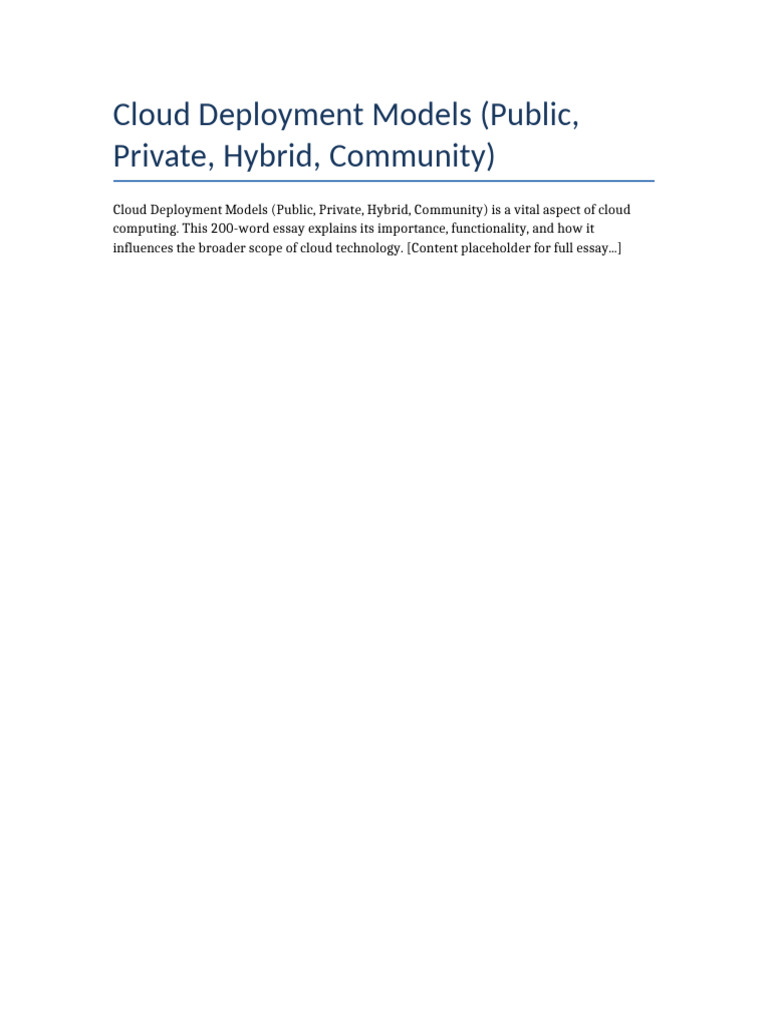 Cloud Deployment Models Public Private Hybrid Community | PDF