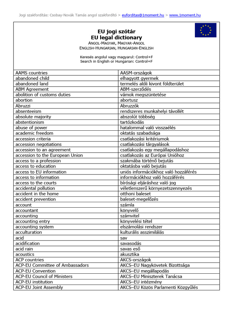EU Jogi Szotar Angol-magyar Magyar-Angol | PDF