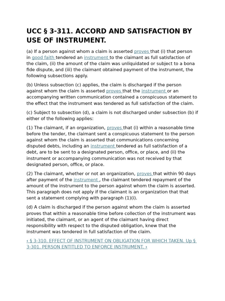 UCC 3-311: Accord and Satisfaction Rules | PDF