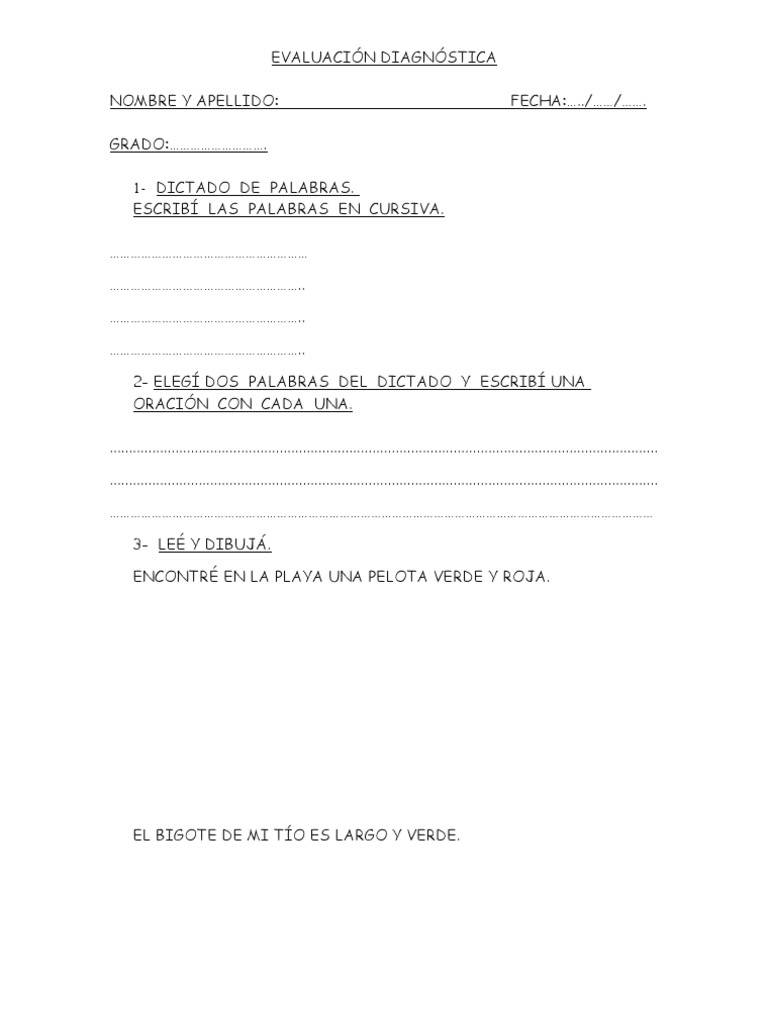 Evaluación Diagnóstica segundo grado Lengua