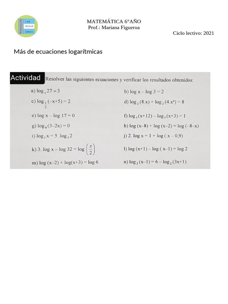 Actividad-Ecuaciones Logarítmicas | PDF