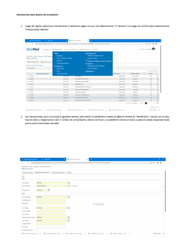 Proceso de Pago Banco de Occidente | PDF
