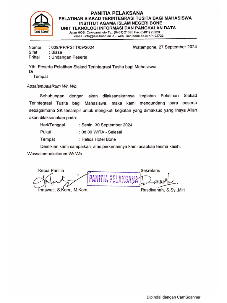 Undangan Peserta-BImtek TUSITA | PDF