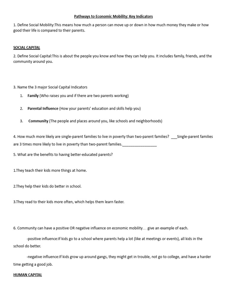 Pathways To Economic Mobility Qs | PDF | Poverty | Poverty & Homelessness