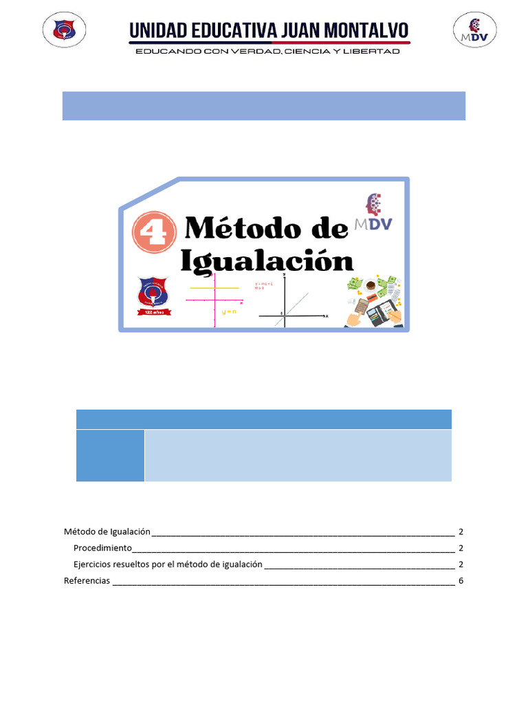 Guía Matemática - 10mo EGB - U2 - S4 | PDF | Sistema de ecuaciones lineales | Ecuaciones