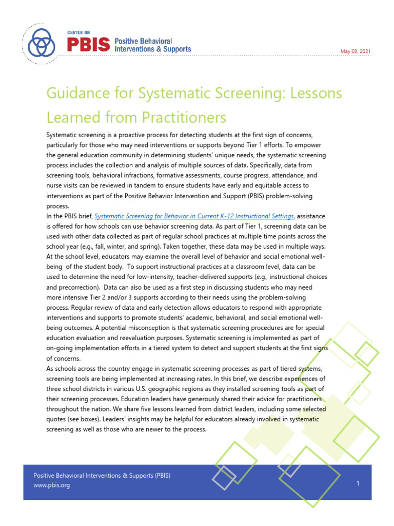 Systematic Screening in K-12 PBIS | PDF