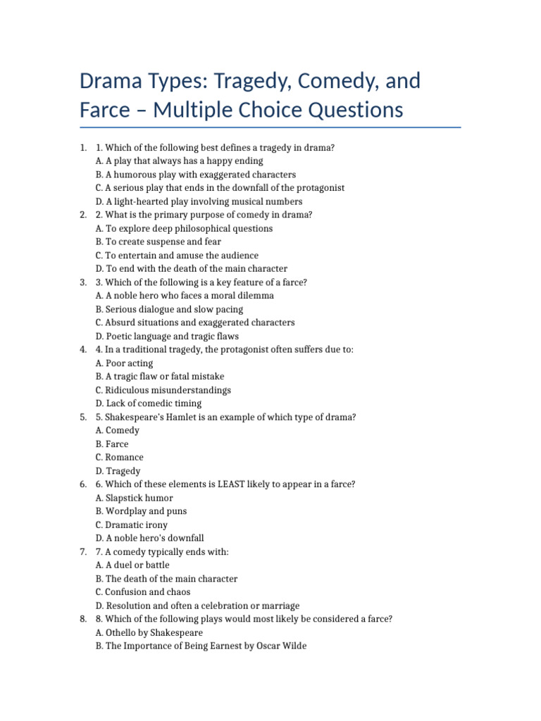 Drama Genres: Tragedy, Comedy, Farce Quiz | PDF