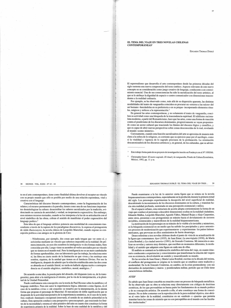 3 El Tema Del Viaje en Tres Novelas Chilenas Contemporaneas | PDF