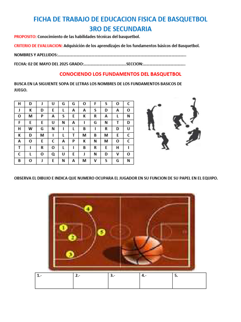 Ficha de Trabajo de Educacion Fisica de Basquetbol | PDF
