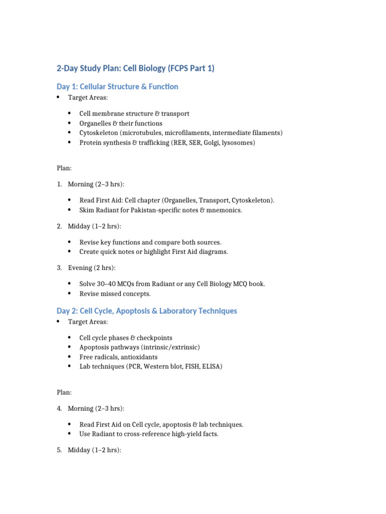 Cell Biology 2 Day Plan FCPS | PDF